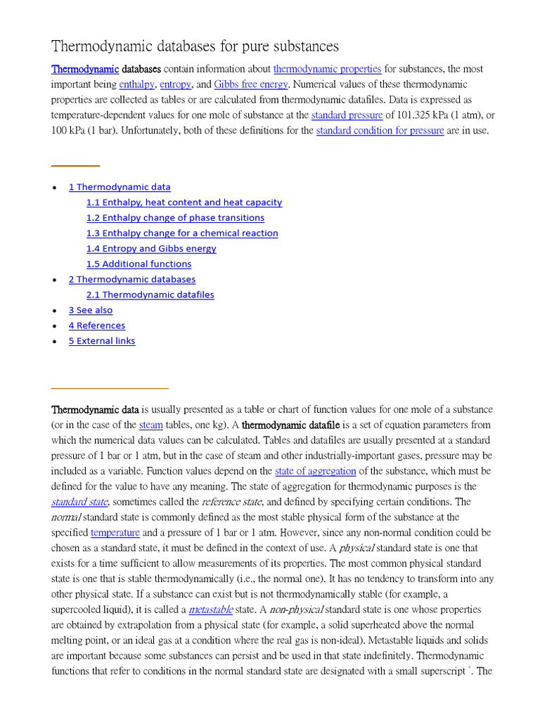 Thermodynamic Databases For Pure Substances | PDF | Applied And Interdisciplinary Physics ...