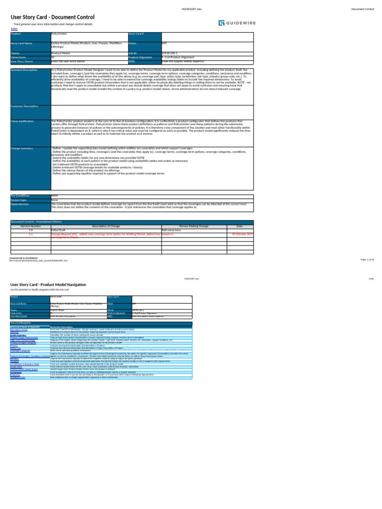User Story Card: Product Model Overview | PDF | Insurance | Payments