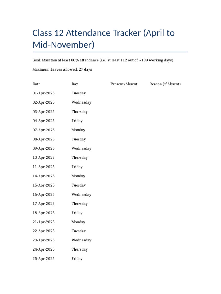 Class12 Attendance Tracker | PDF