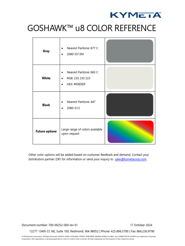 700 00252 000 Rev01 Goshawk U8 Color Reference | PDF
