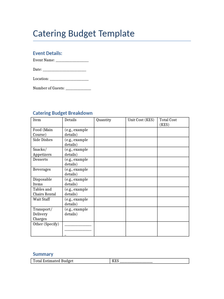 Catering Budget Template | PDF