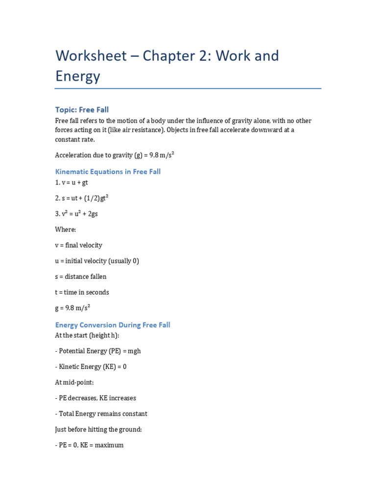 Worksheet Chapter2 FreeFall Power | PDF