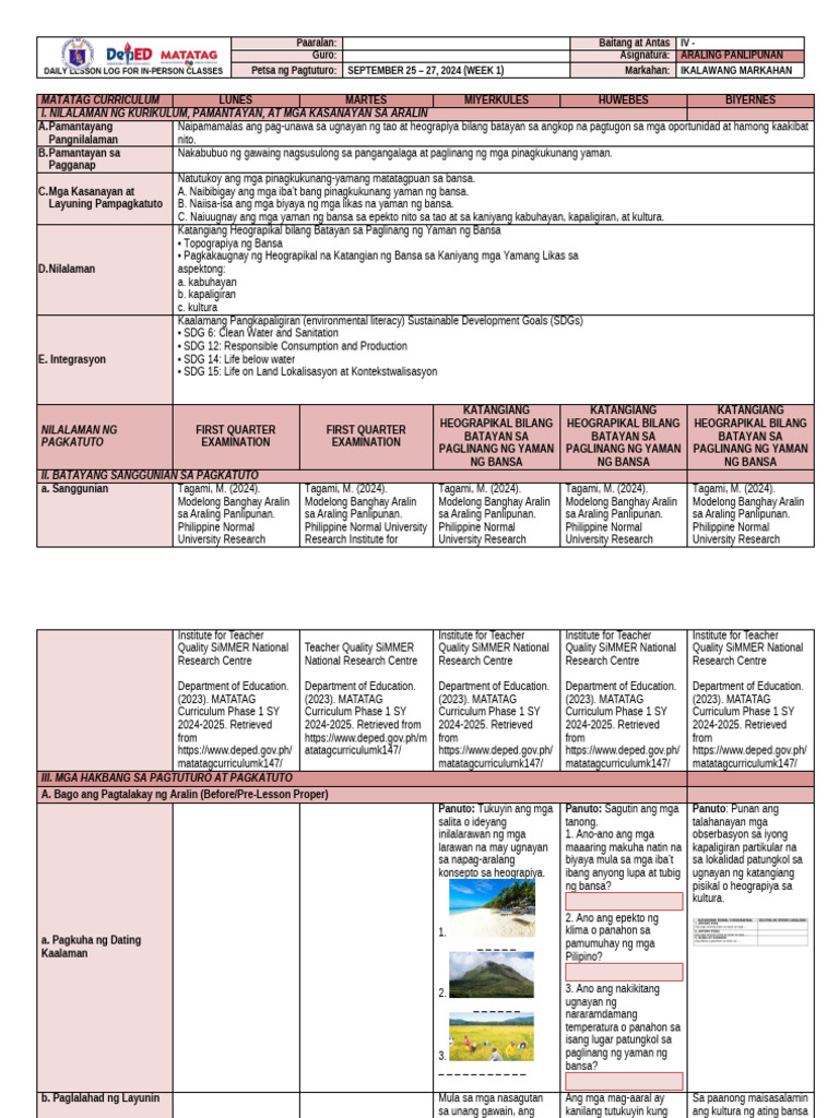 g4q2w1 DLL AP (Matatag) @sir Ims | PDF