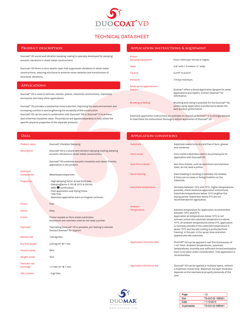 Duocoat® VD Vibration Damping Coating | PDF | Coating | Metals