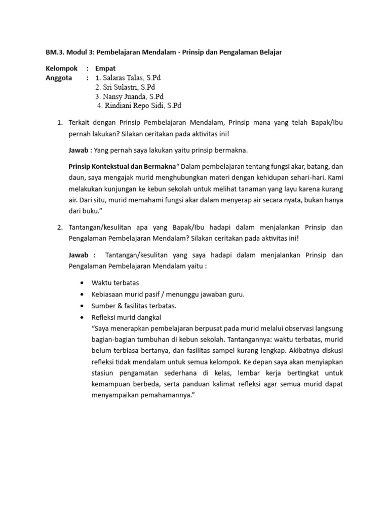 BM.3. Modul 3 Pembelajaran Mendalam Prinsip Dan Pengalaman Belajar BELUM | PDF
