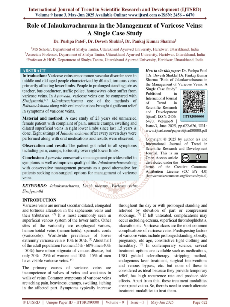Role of Jalaukavacharana in The Management of Varicose Veins A Single Case Study | PDF ...