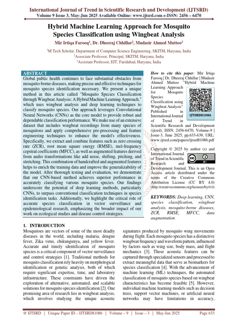 Hybrid Machine Learning Approach For Mosquito Species Classification Using Wingbeat Analysis ...