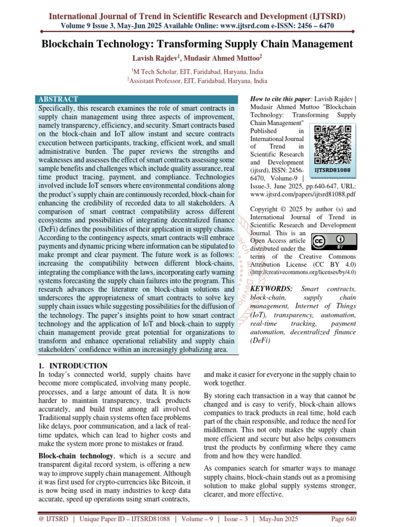 Blockchain Technology Transforming Supply Chain Management | PDF | Internet Of Things | Supply Chain