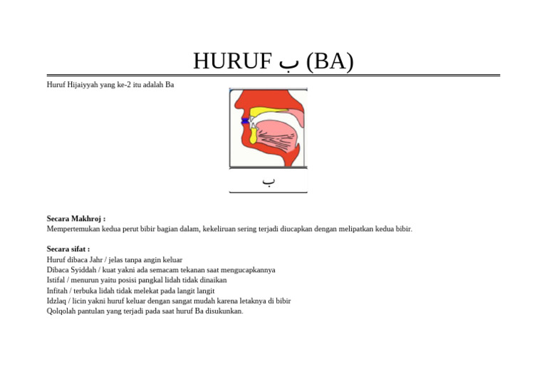Sifat dan Pelafalan Huruf Ba (ب) | PDF