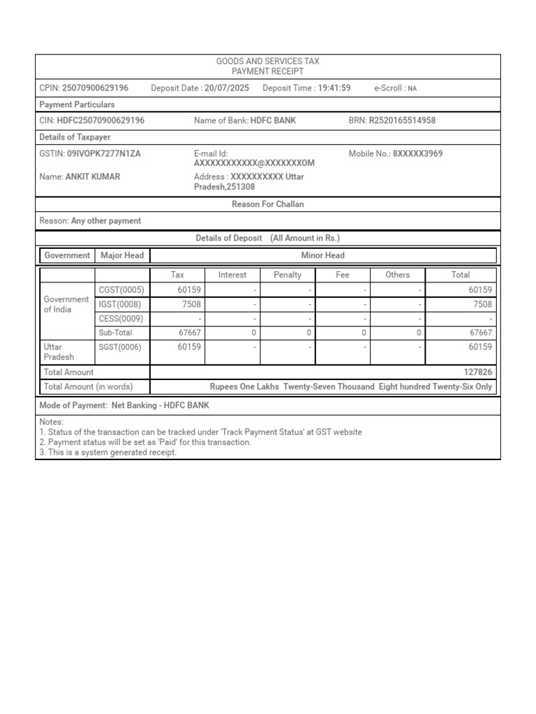 GST Challan Receipt | PDF