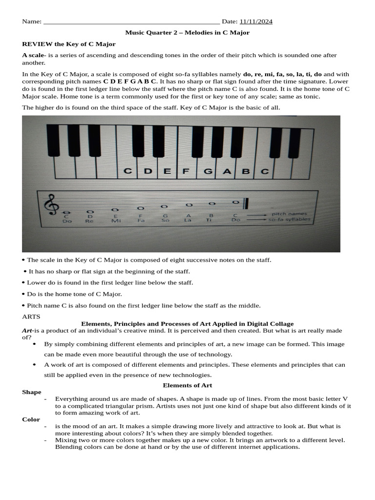 Module in Mapeh 6 November 112024 | PDF | Scale (Music) | Collage