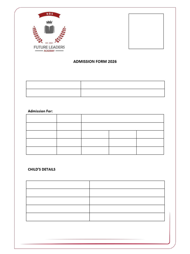 NBS Admission Form 2026 With Tables | PDF