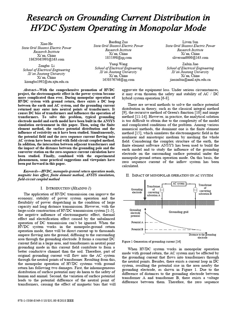 Research On Grounding Current Distribution in HVDC System Operating in ...