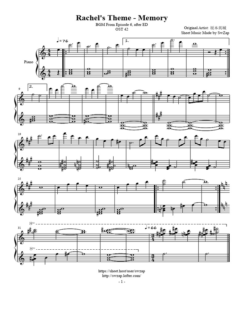 Rachels Theme - Memory | PDF