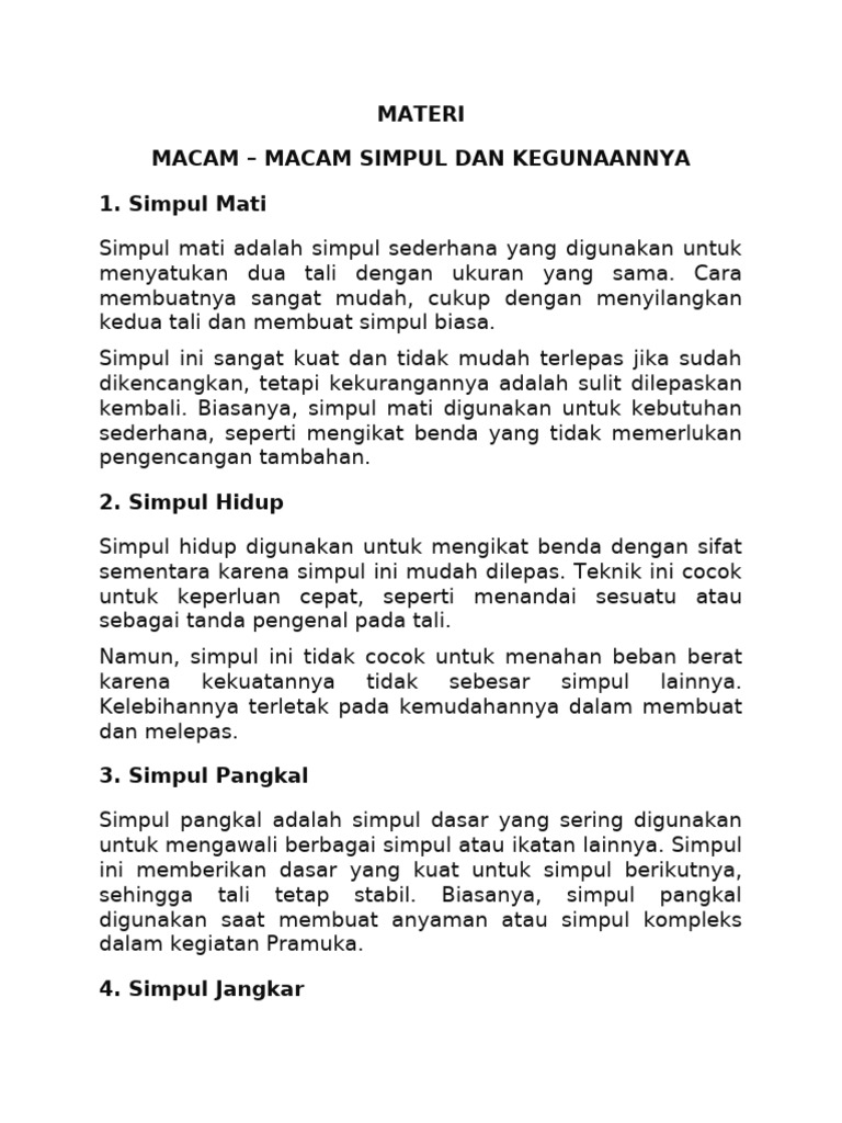 Karakteristik dan Kegunaan Simpul Mati | PDF