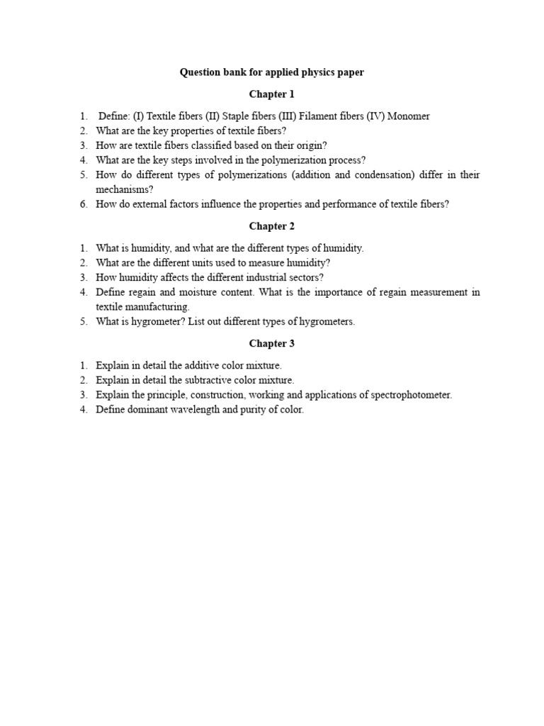 Textile Question Bank | PDF