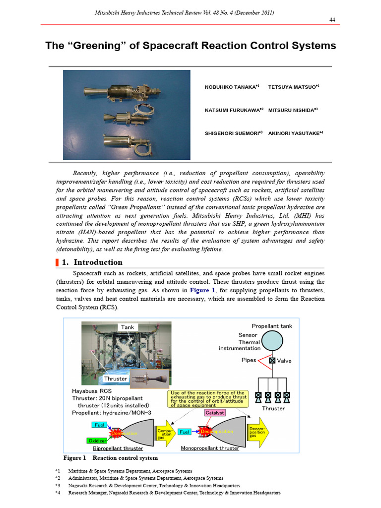 The "Greening" of Spacecraft Reaction Control Systems | PDF | Rocket ...