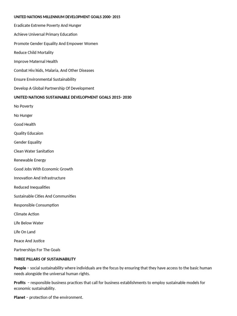 United Nations Millennium Development Goals 2000 | PDF | Sustainability ...