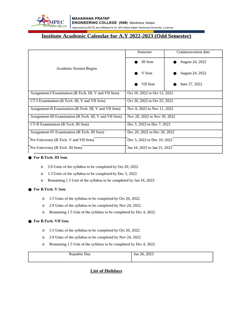 2022-2023 Academic Calendar Overview | PDF