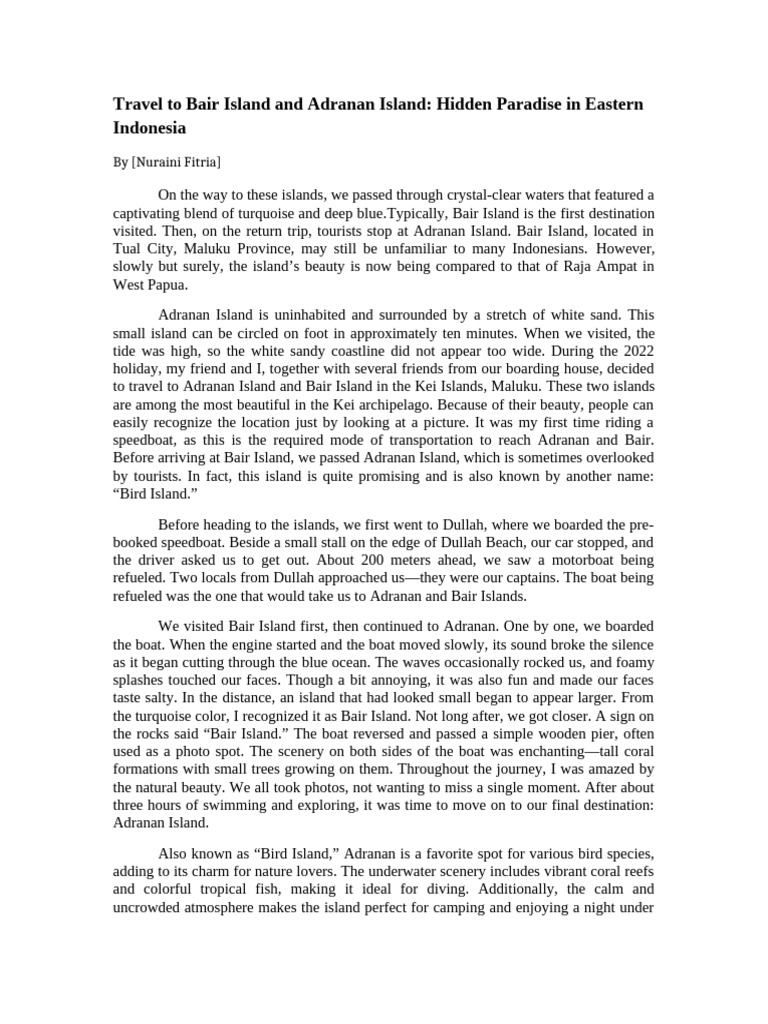 Travel To Bair and Adranan Islands Revised | PDF | Oceanography ...