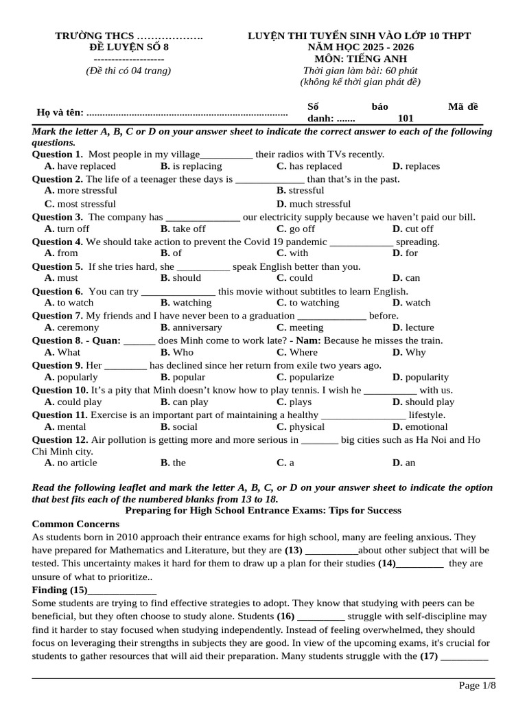 English Exam Practice for 10th Grade | PDF | Healthy Diet | Foods