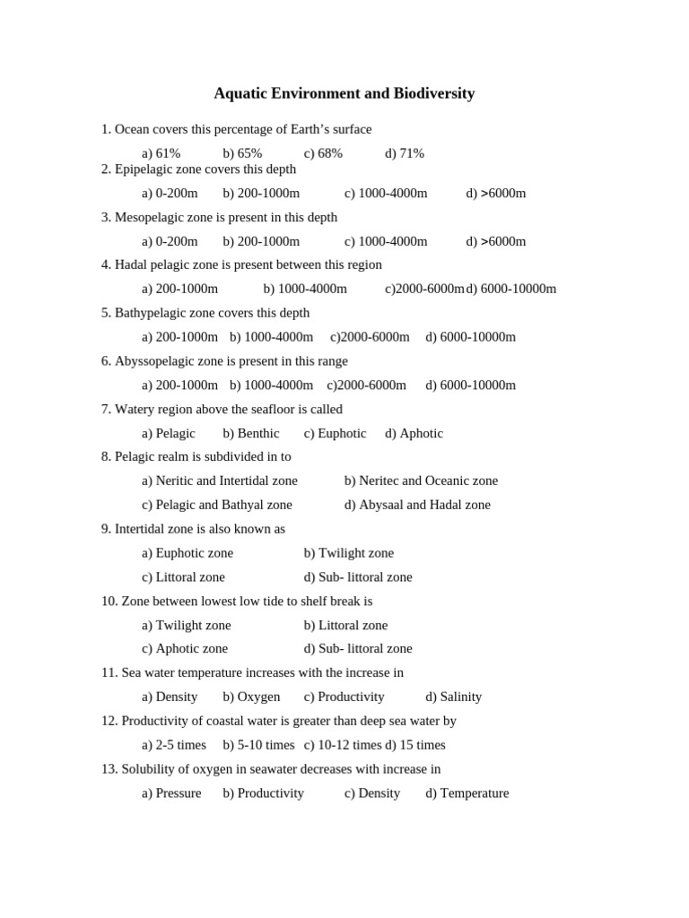 Aquatic Environment and Biodiversity-23 | PDF | Littoral Zone ...
