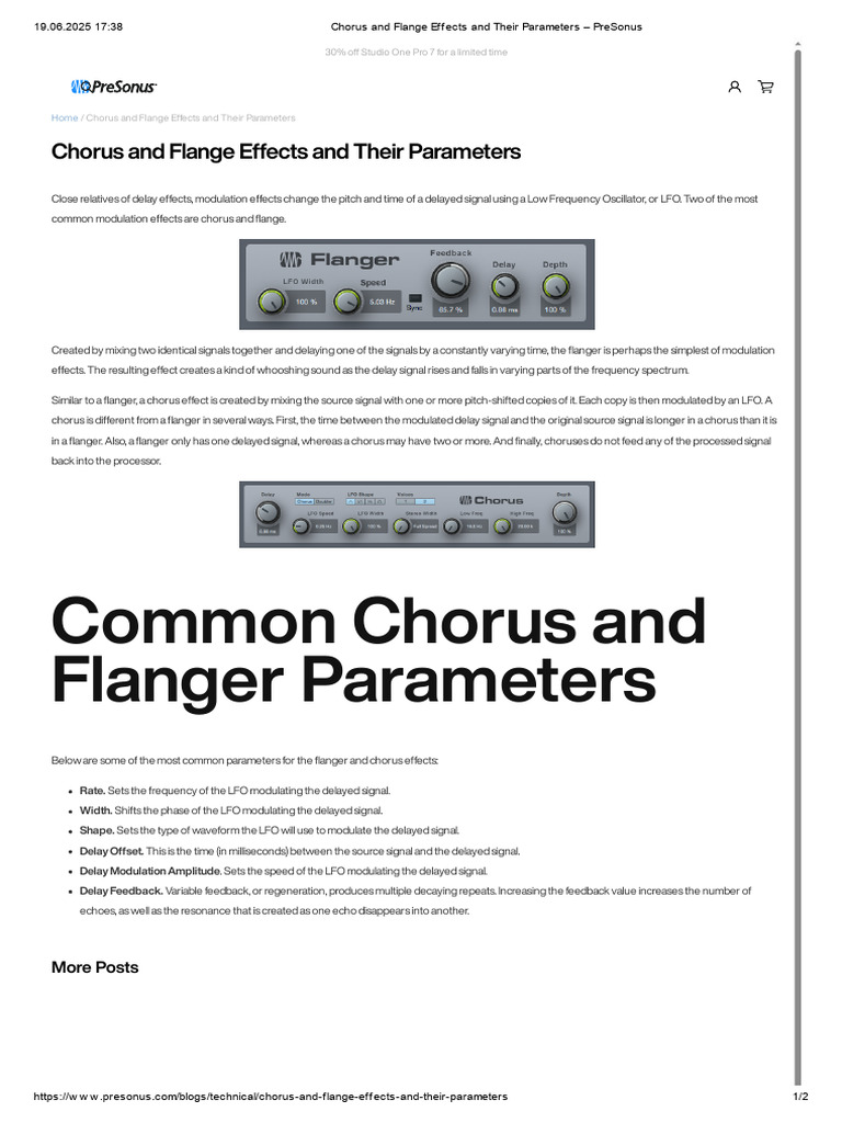 Chorus and Flange Effects and Their Parameters | PDF