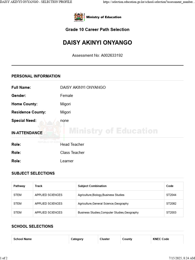 Daisy Akinyi Onyango - Selection Profile | PDF