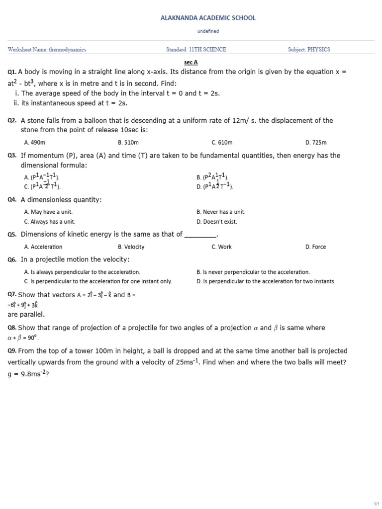 Thermodynamics 11th Science Physics | PDF | Acceleration | Velocity