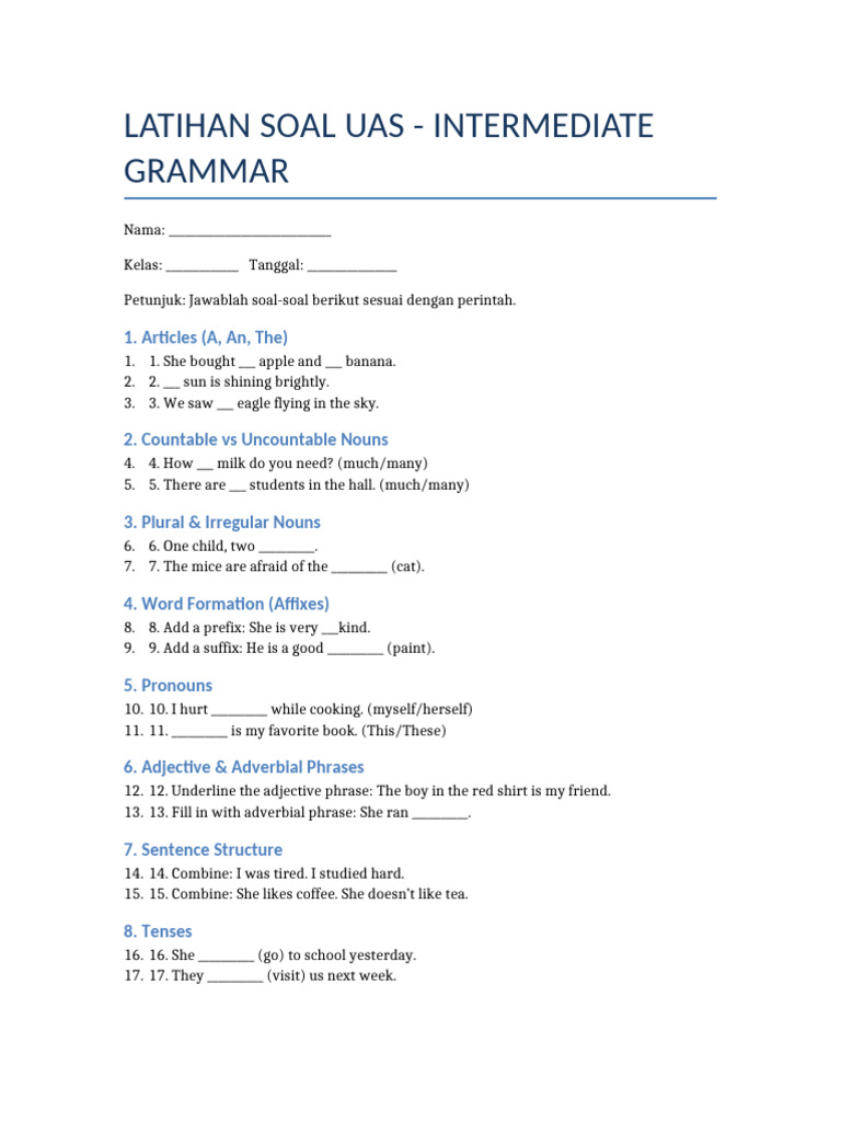 Latihan UAS Intermediate Grammar | PDF