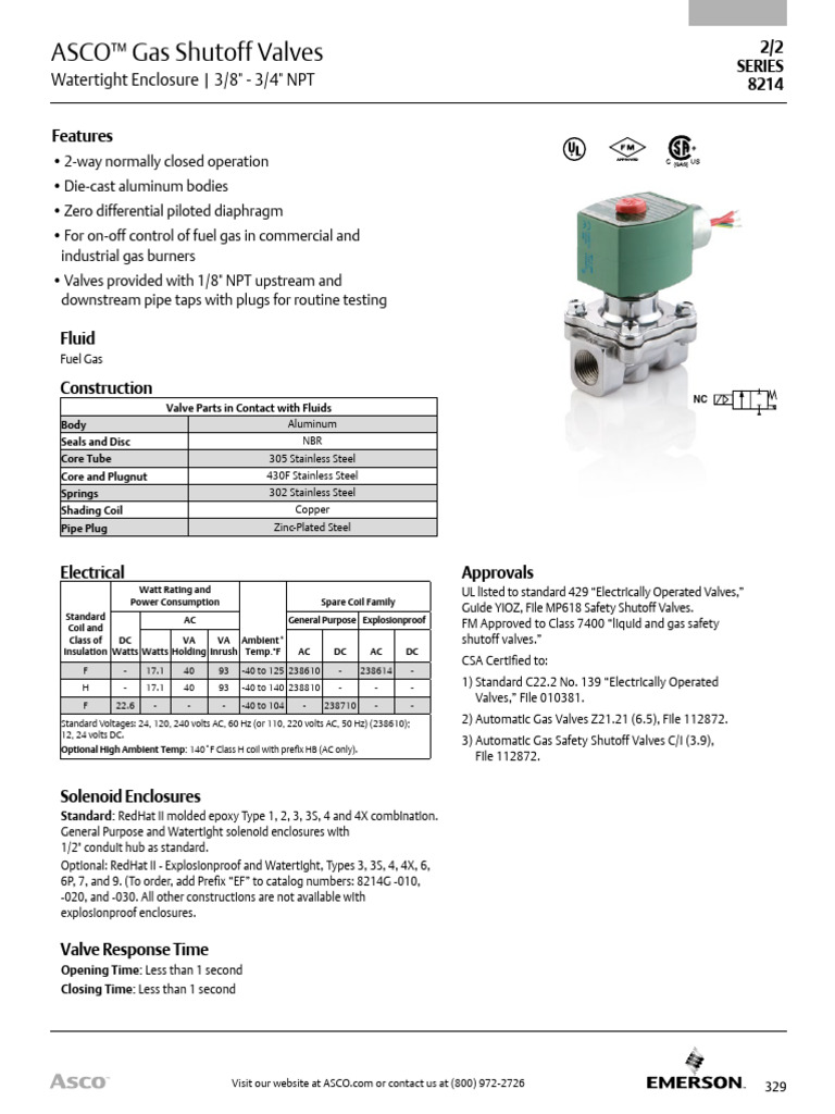 Catalog Gas Vent Valves Series 214 Asco en 3672708 | PDF | Valve | Alternating Current