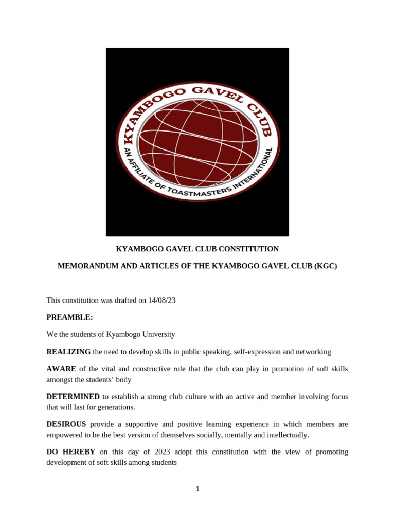 Kyambogo Gavel Club Constitution | PDF | Constitutional Amendment | Elections