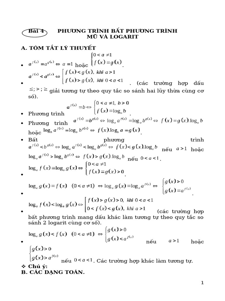Bài 5. PT - BPT Mũ Loga - 30t | PDF