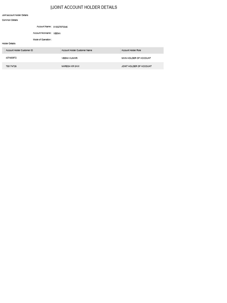 Joint Account Holder Information | PDF
