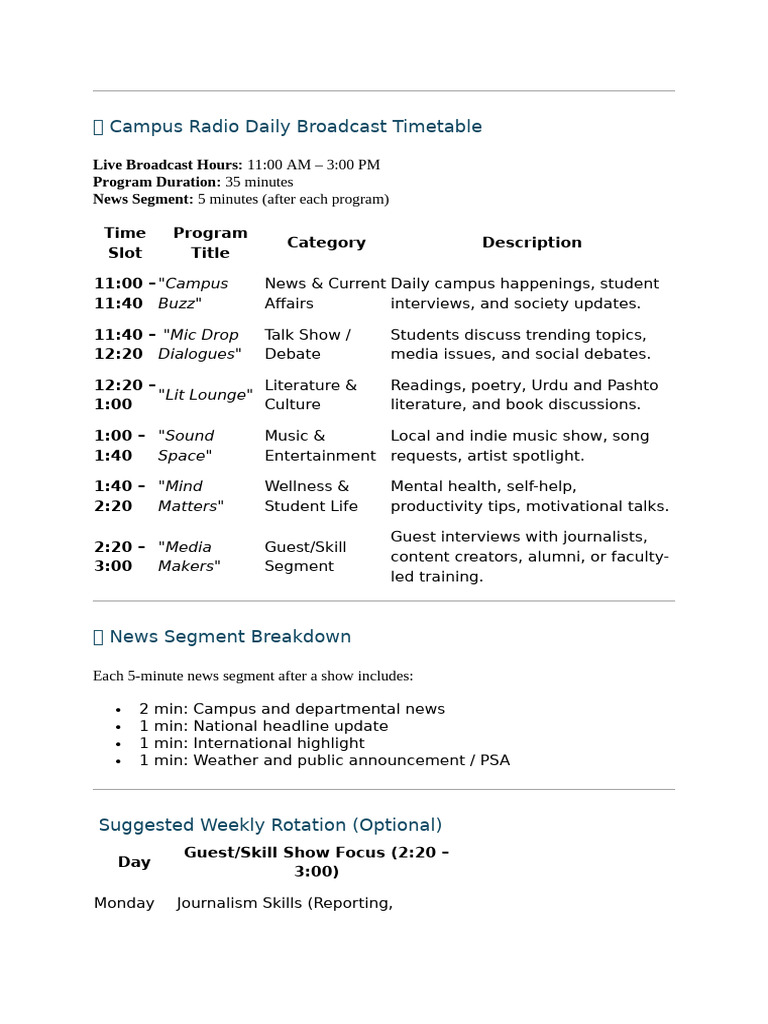 Campus Radio Broadcast Schedule | PDF