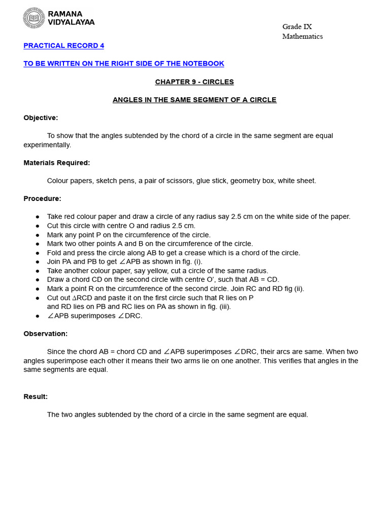 Chapter 9 - Circles - Angles in The Same Segment of A Circle | PDF