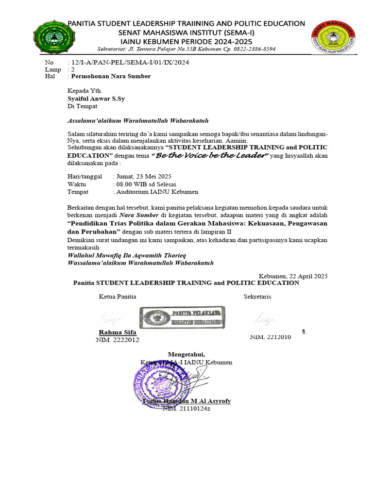 Surat Permohonan Materi 3 | PDF