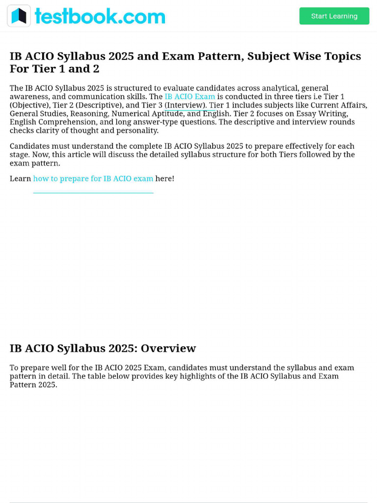 IB ACIO Syllabus 2025 and Exam Pattern, Subject Wise Topics For Tier 1 ...