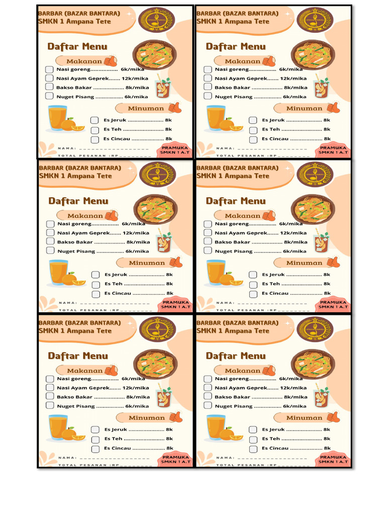 Menu Bazar - Bantara | PDF