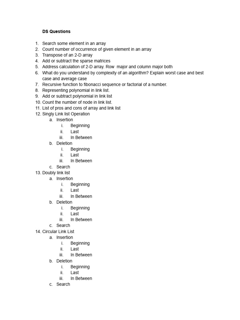 Question Bank DS | PDF