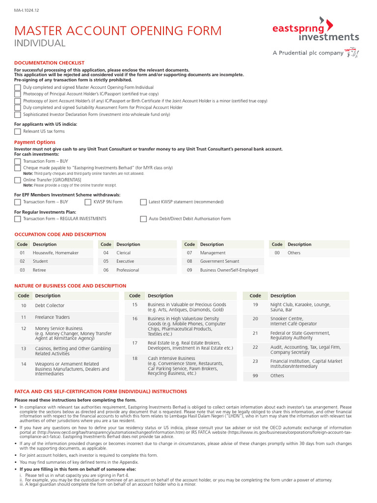 Master Account Opening Form Guide | PDF | Indemnity