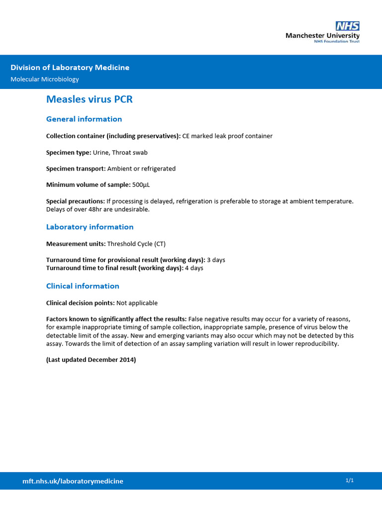Measles Virus PCR | PDF