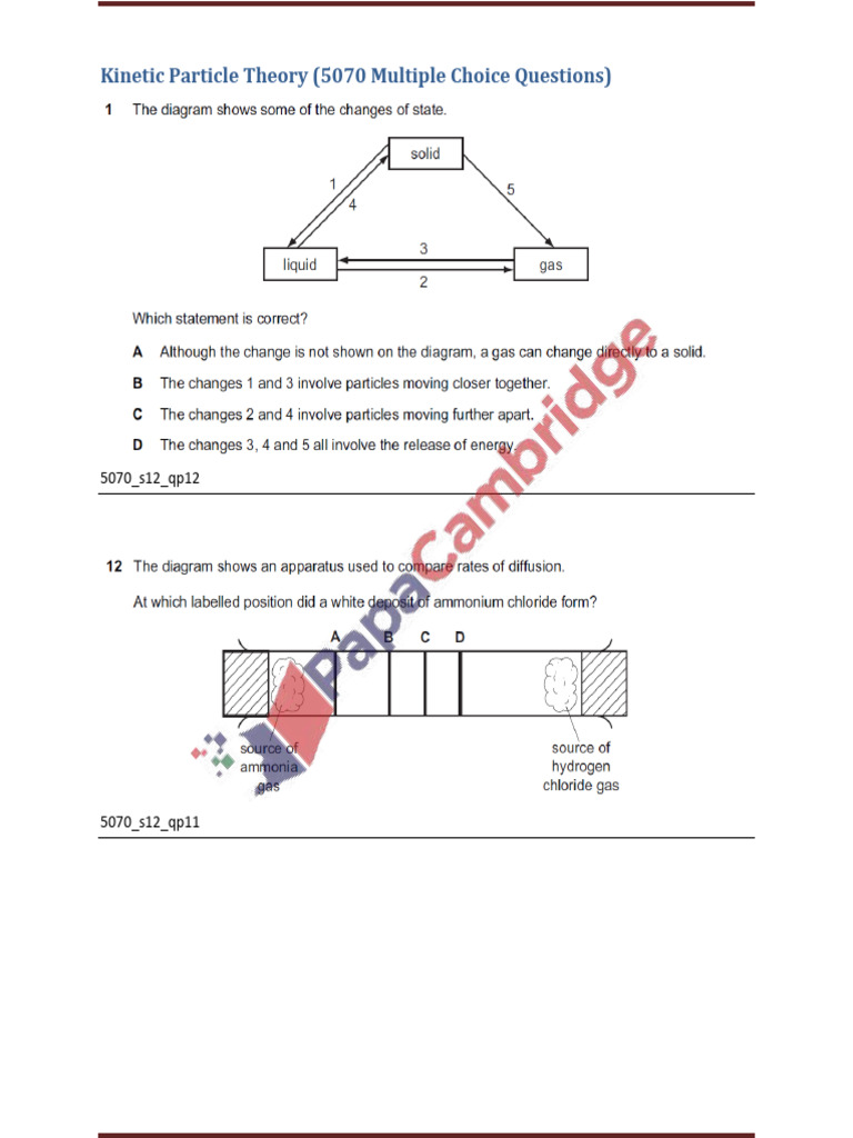 Kinetic Particle Theory MCQs & Theory | PDF | Standardized Tests ...