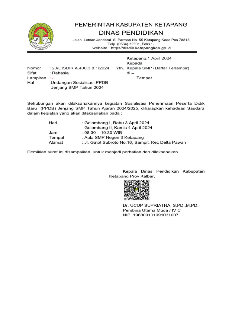 Surat Undangan Sosialisasi PPDB SMP 2024 | PDF