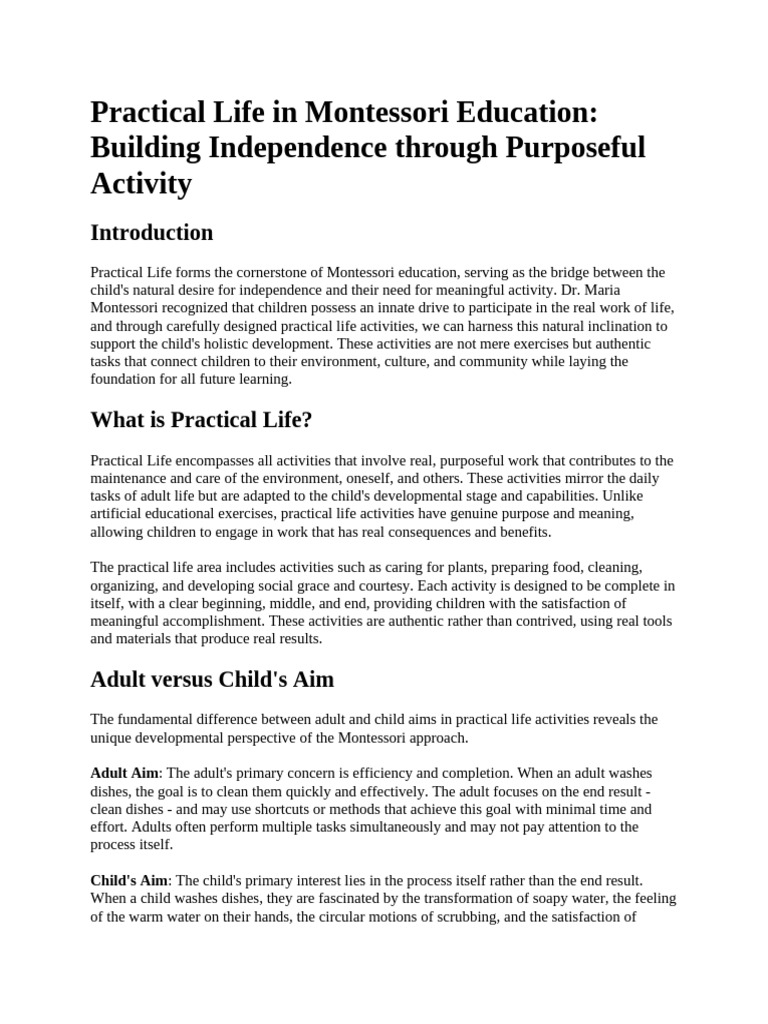 Practical Life in Montessori Education | PDF | Montessori Education ...