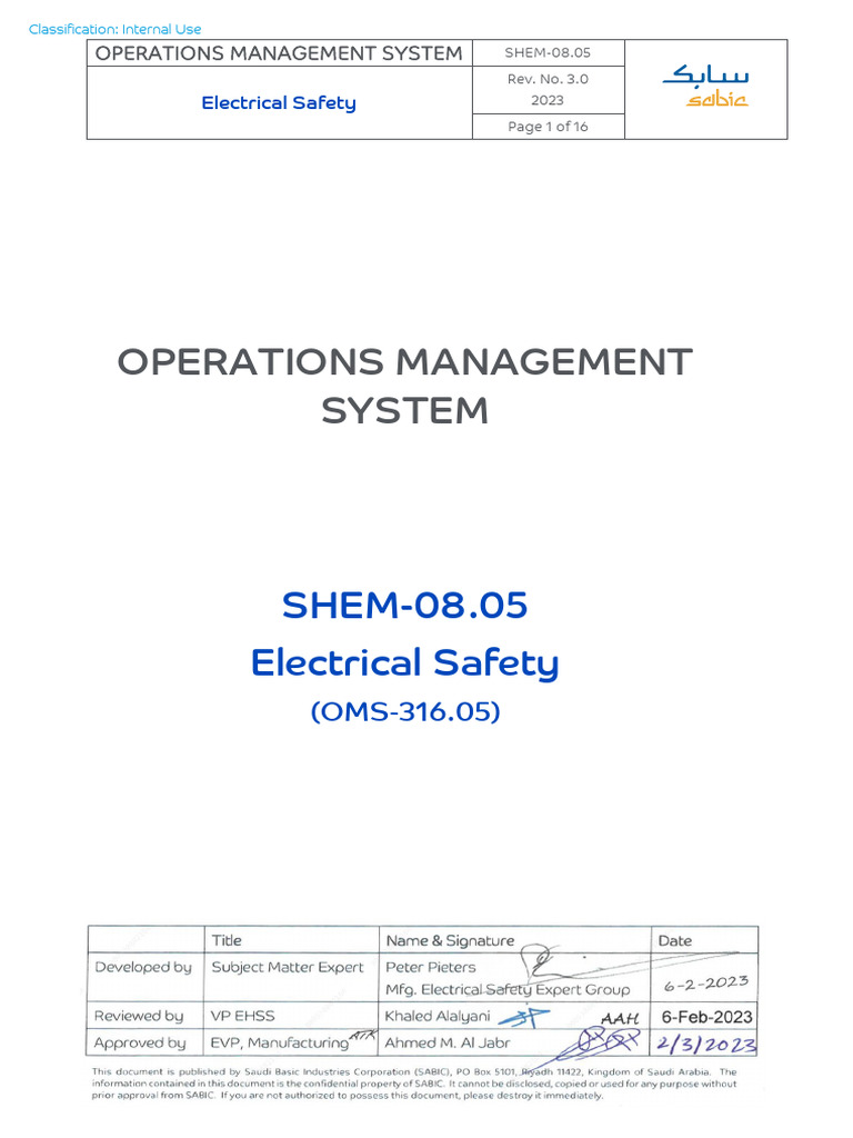 SHEM-08.05 OMS-316.05 Electrical Safety | PDF | Capacitor | Personal Protective Equipment