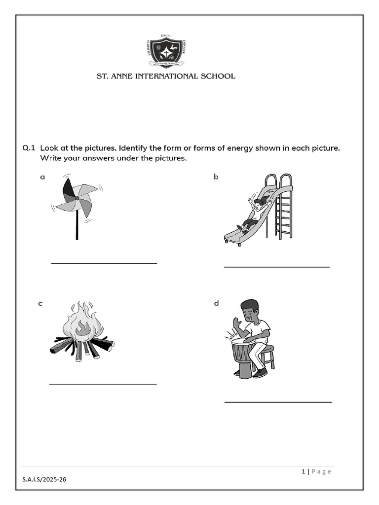 Energy Around Us: Grade 3 Worksheet | PDF