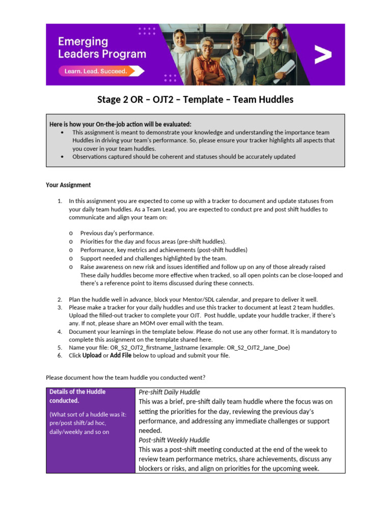 Stage 2 or OJT 2 Template - Team Huddle | PDF