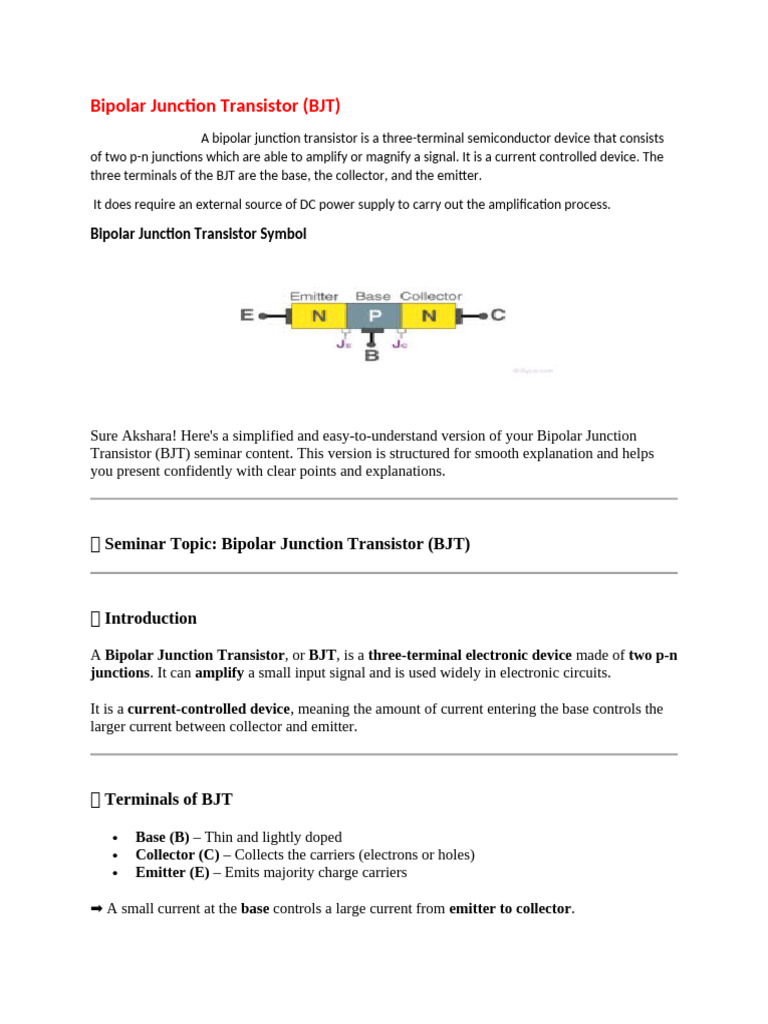Bipolar Junction Transistor | PDF | Bipolar Junction Transistor | Electrical Components