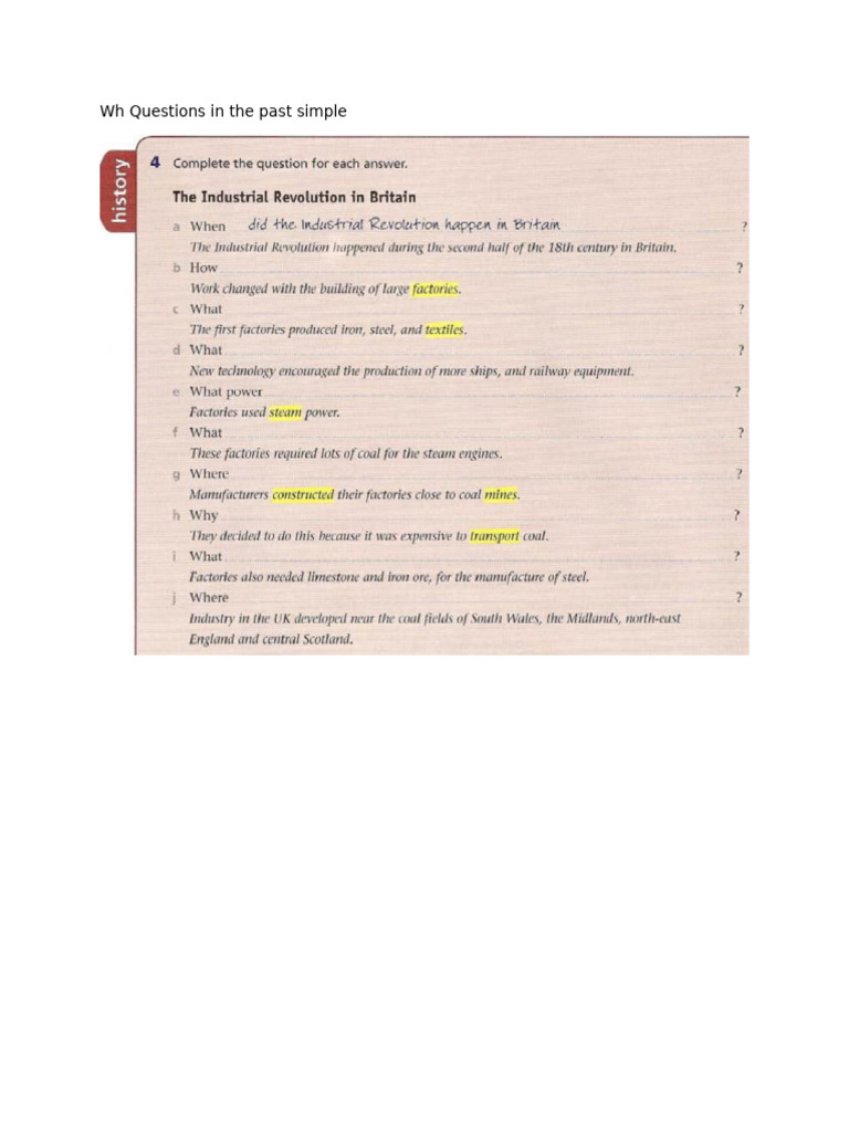 WH Questions in The Past Simple | PDF